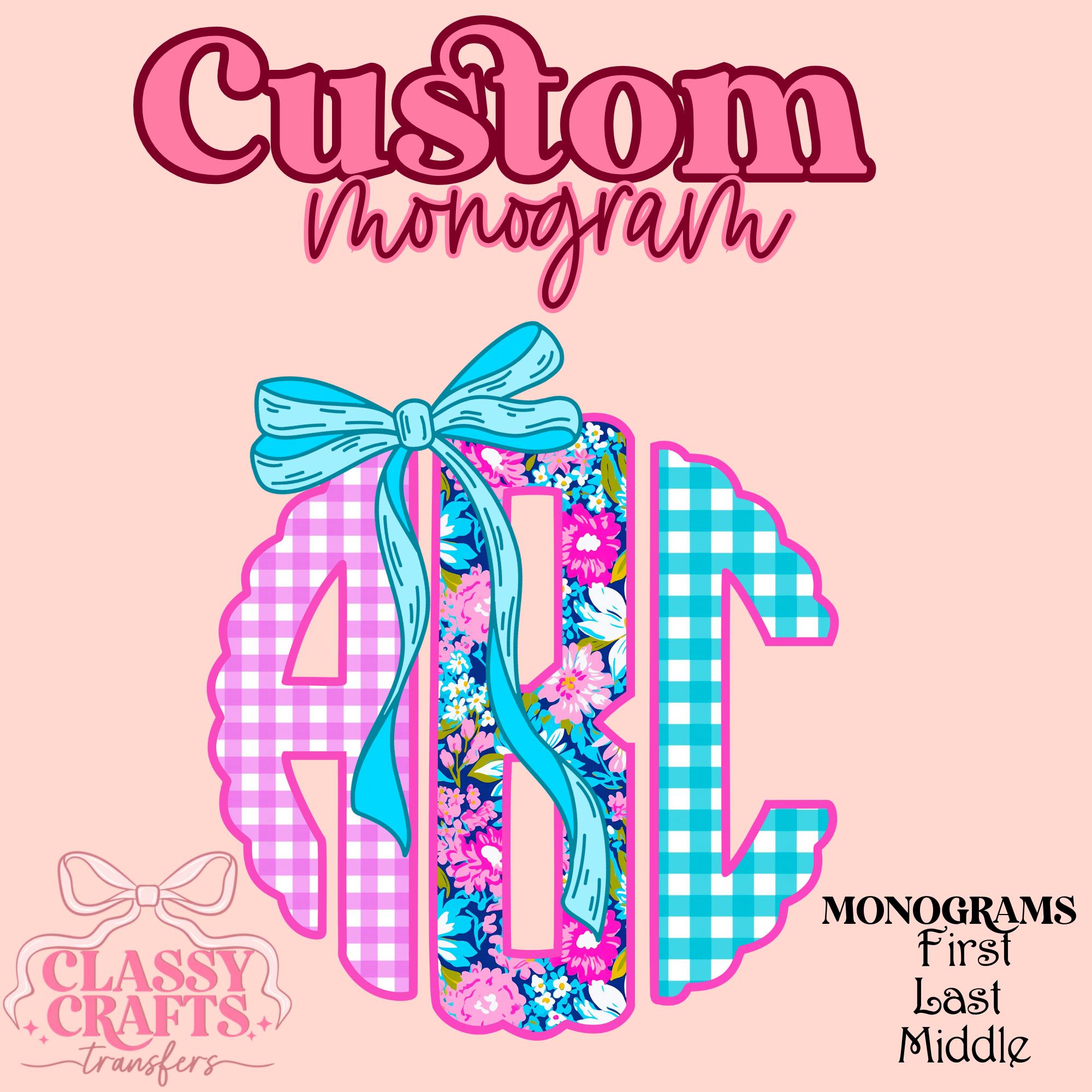 Mix Floral Checkered Preppy - Custom Monogram Transfer – Classy Crafts