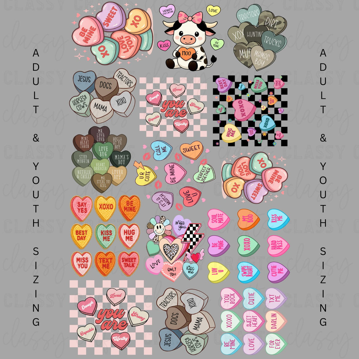 Conversation Hearts Adult & Youth - 30x24 - PREMADE GANG SHEET – Classy ...