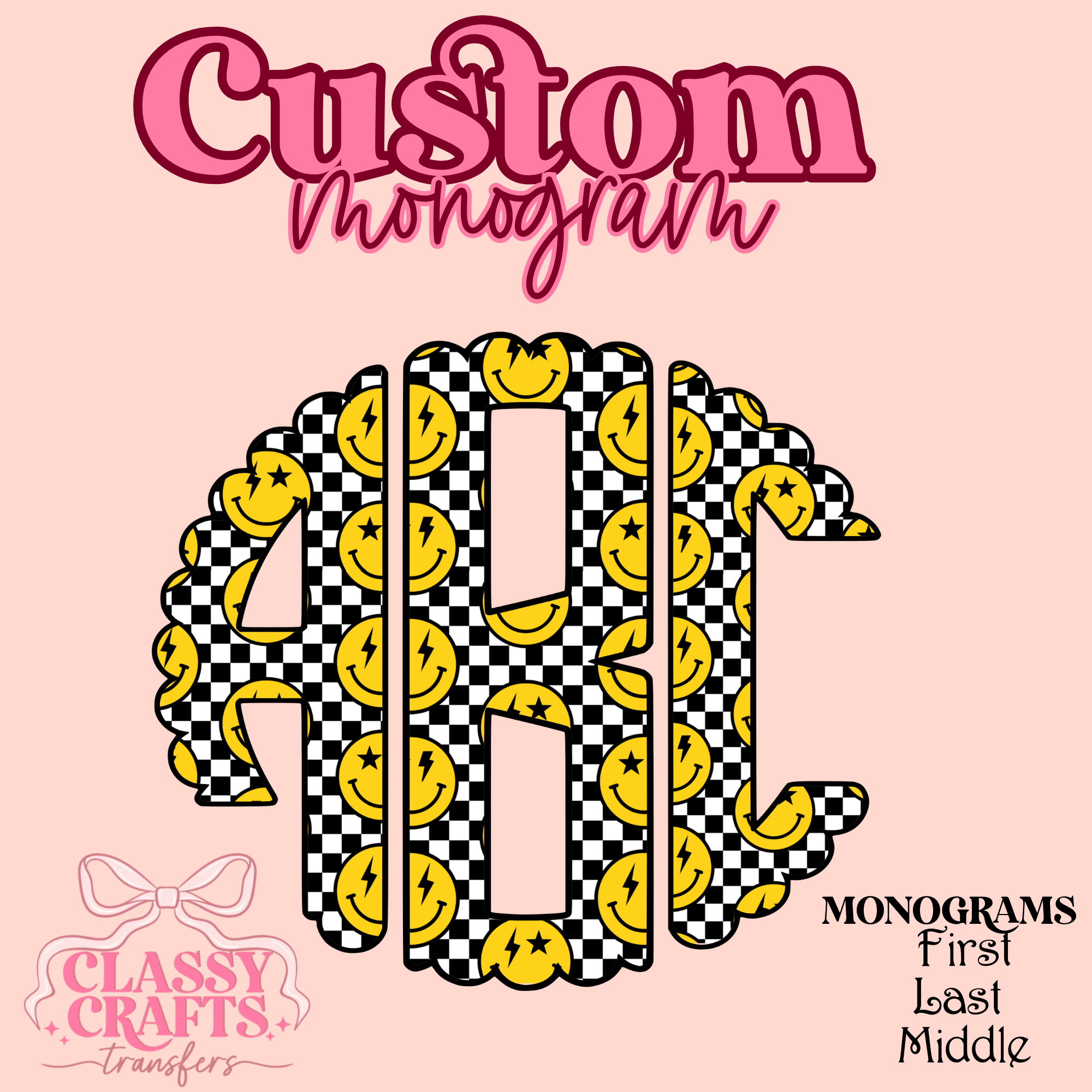 Retro smiley - Custom Monogram Transfer – Classy Crafts