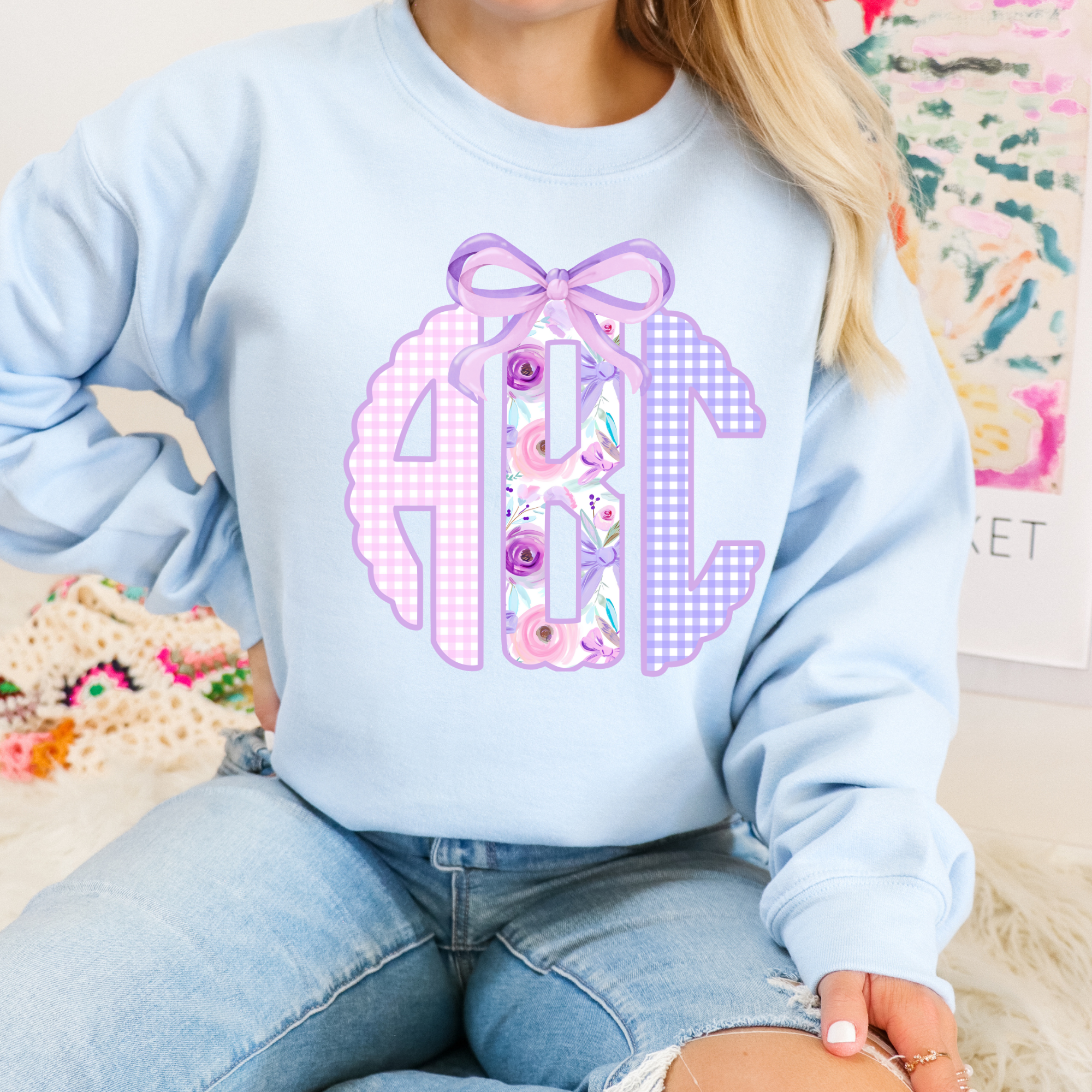 Purple Floral Coquette Bow - Custom Monogram Transfer – Classy Crafts