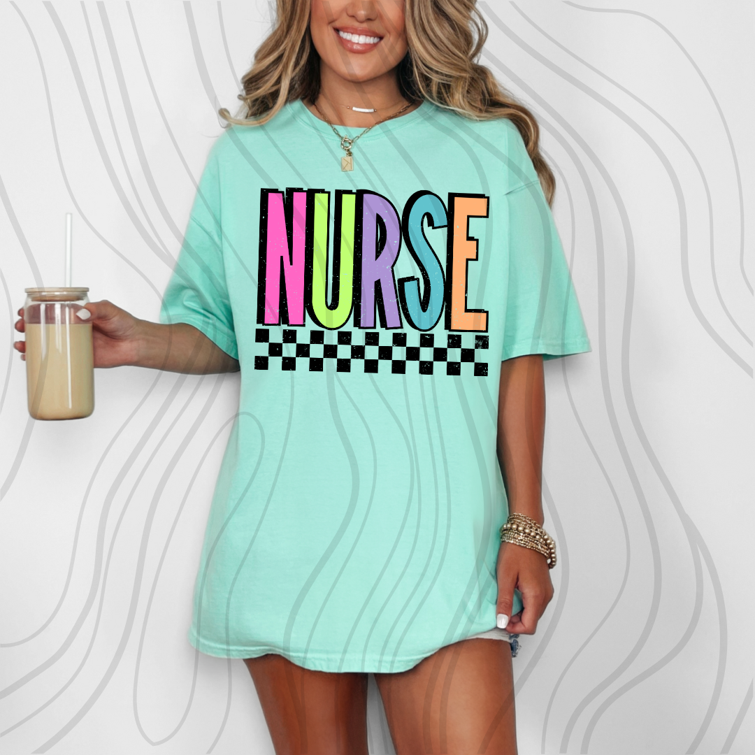 Checkered Neon Nurse Transfer – Classy Crafts