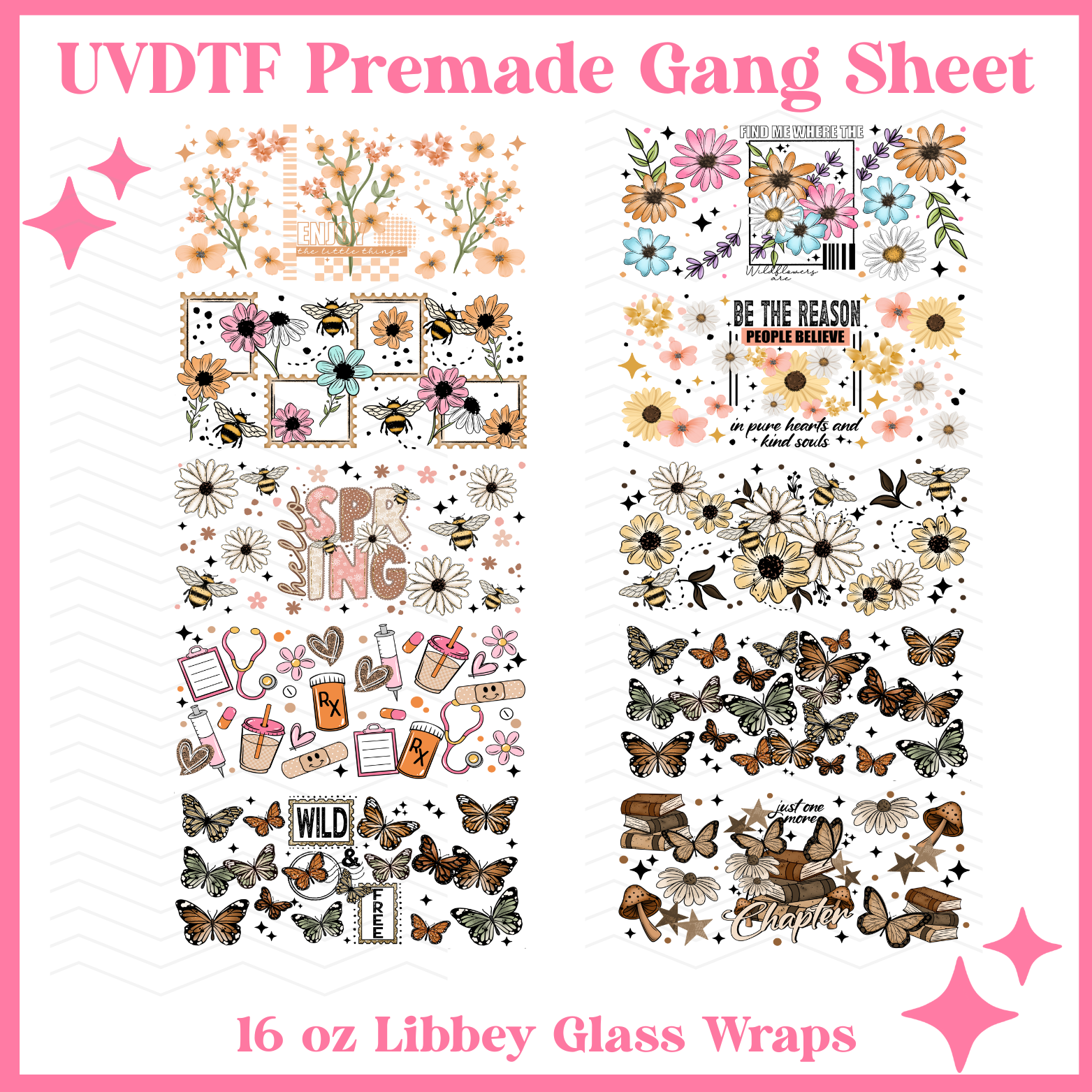 Spring UV-DTF 16oz Libbey Glass Wraps - 22x24 - UVDTF PREMADE GANG SHE ...