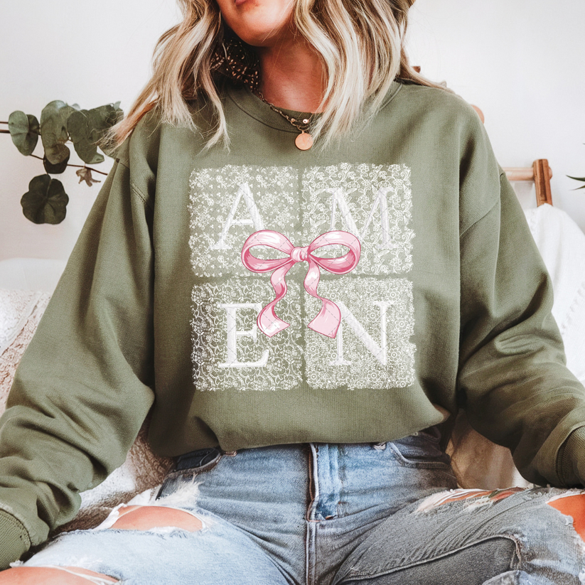 White Lace Amen Pink Bow Transfer – Classy Crafts