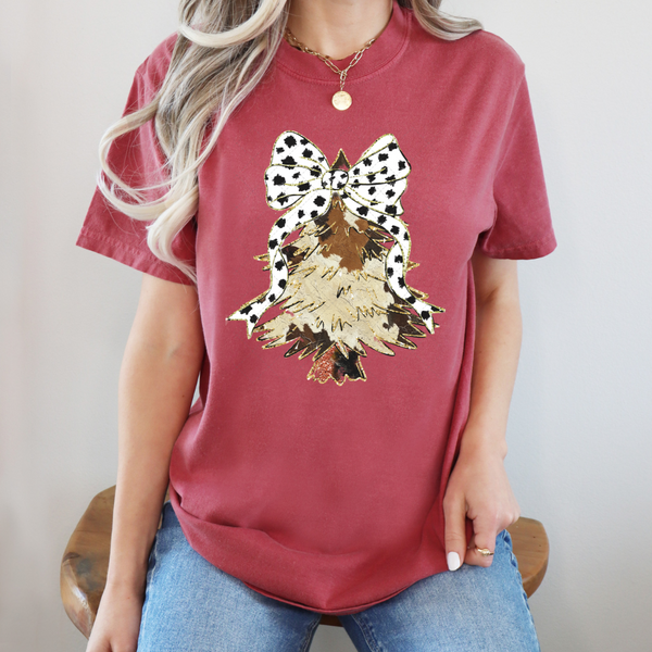 Cow Print Christmas Tree With White Polka Dot Bow Transfers – Classy Crafts